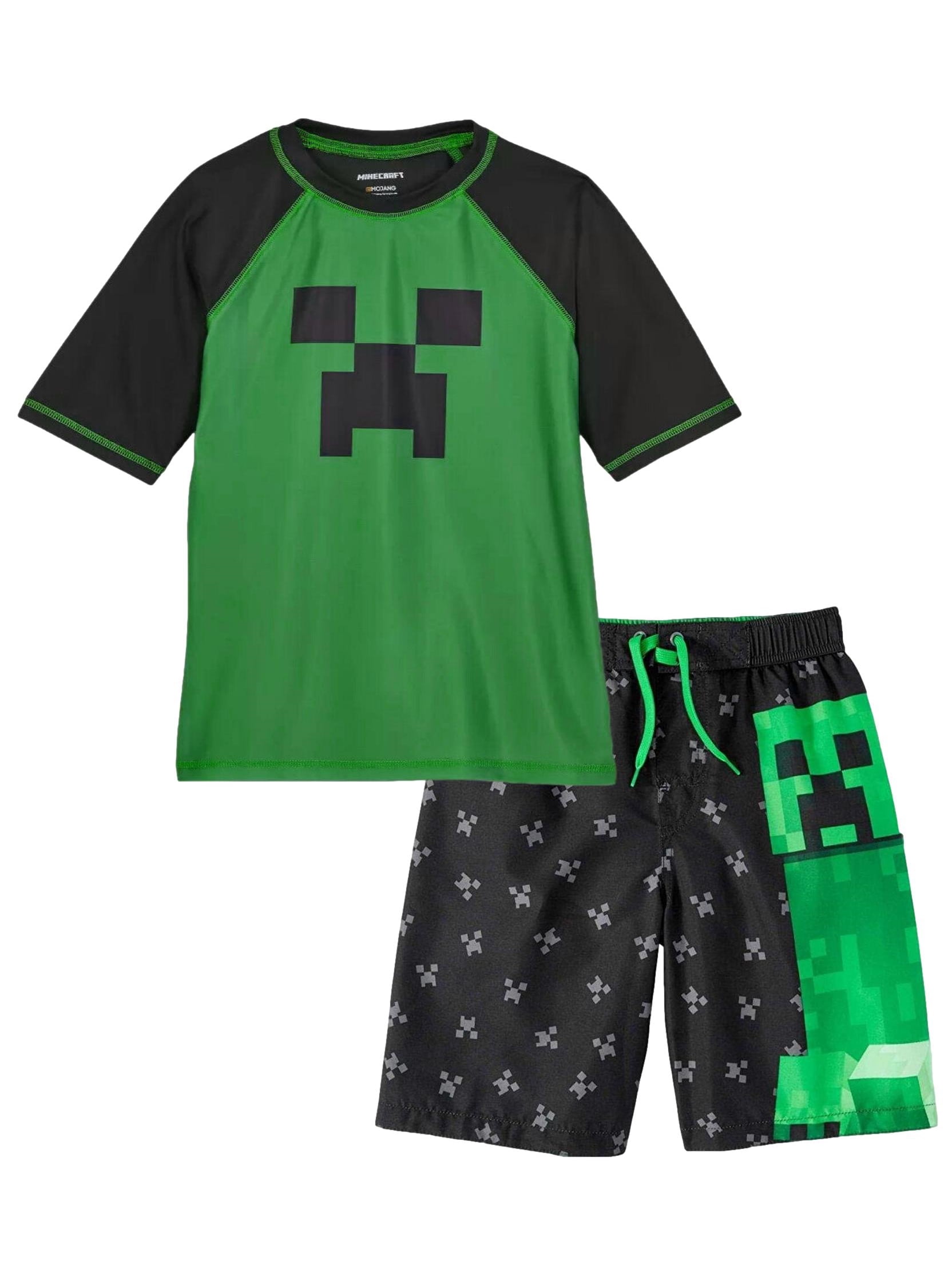 Walmart Minecraft Boys' Swimwear: Rash Guard and Bathing Shorts ...