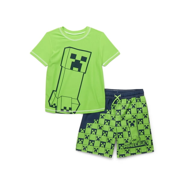 Minecraft Boys Rash Guard and Swim Trunks Set with UPF50+, 2-Piece ...