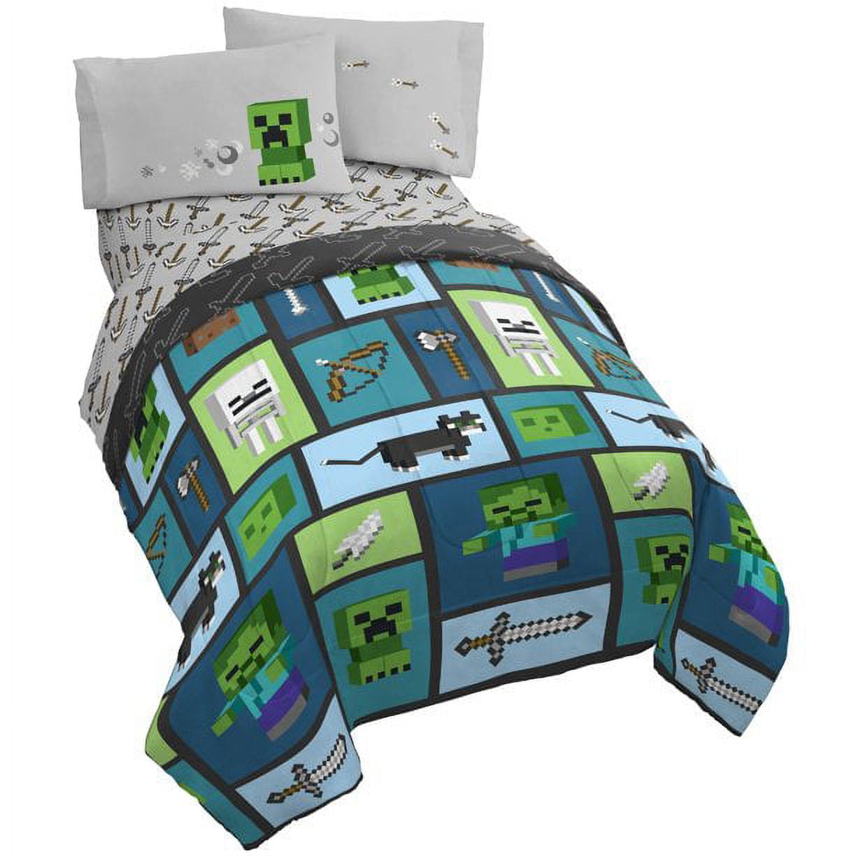 Minecraft Boys Reversible Full Comforter & Sheet Set (5 Piece Bed in A ...