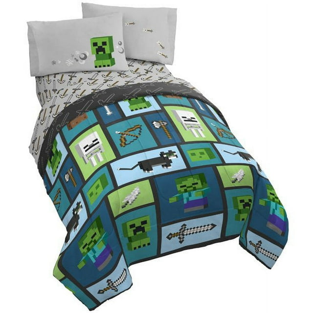 Minecraft Boys Reversible Full Comforter & Sheet Set (5 Piece Bed in A ...