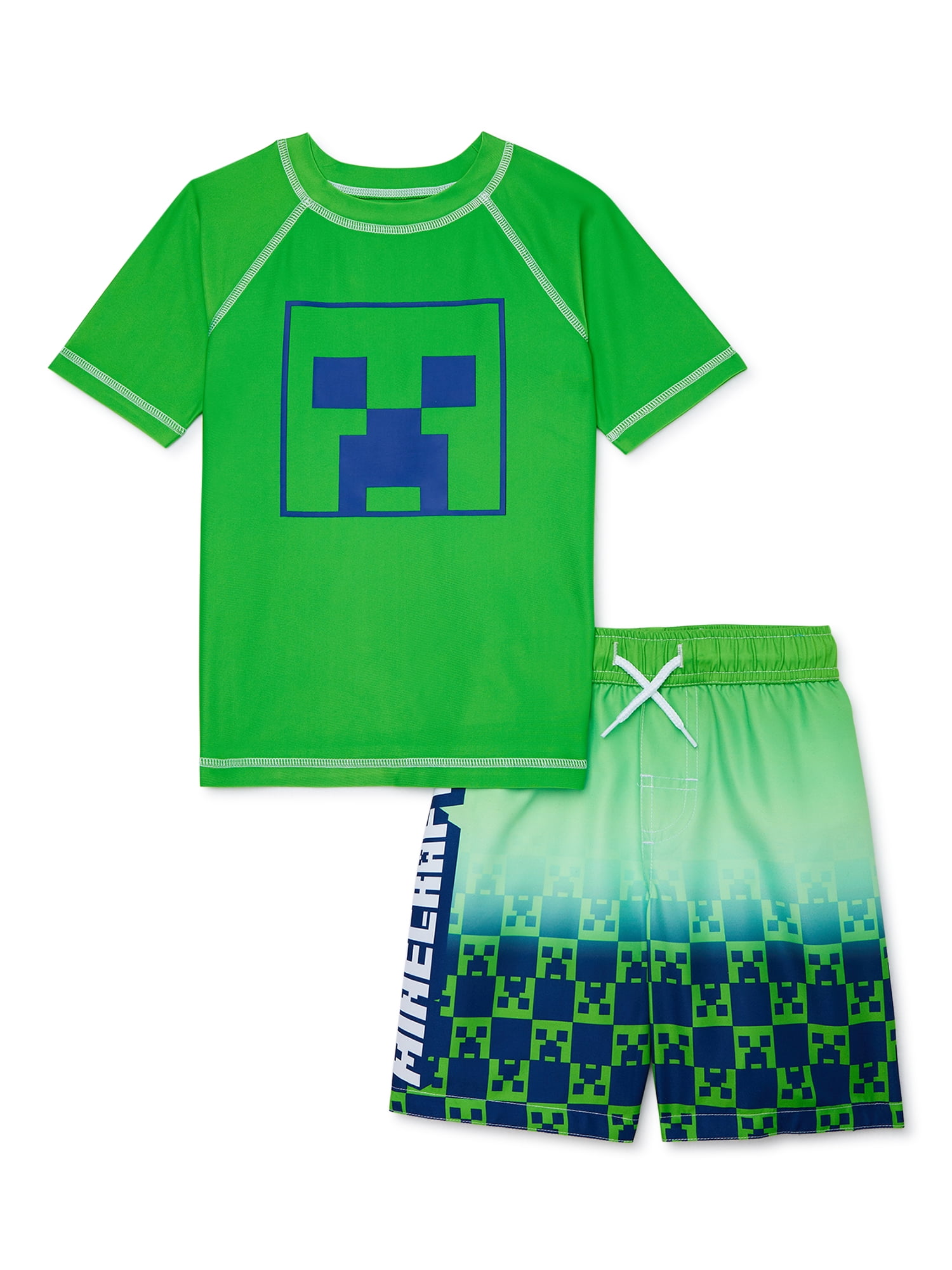 Minecraft Boys Short Sleeve Rashguard and Swim Shorts with UPF 50 ...