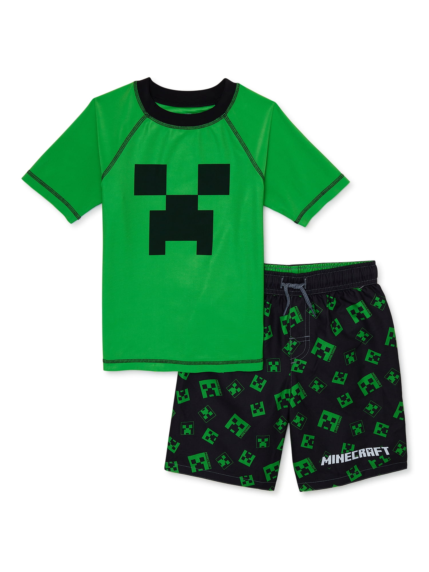 Minecraft Boys Short Sleeve Rashguard and Swim Trunks Set, 2-Piece ...