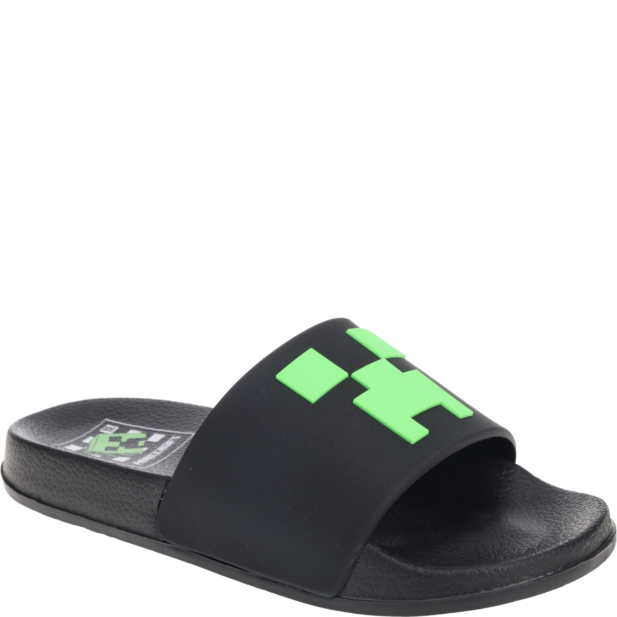 Minecraft Boys Sport Slide Sandals, Comfort Casual Creeper Print, Black ...