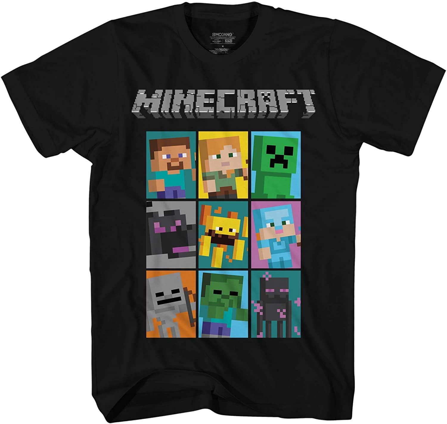 Minecraft Boys T-Shirt, Graphic Minecraft Creeper Face Shirt Black Grid ...