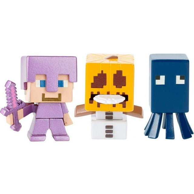 Minecraft Build-A-Mini 3-Pack Steve Enchanted Armor, Snow Golem, Squid ...