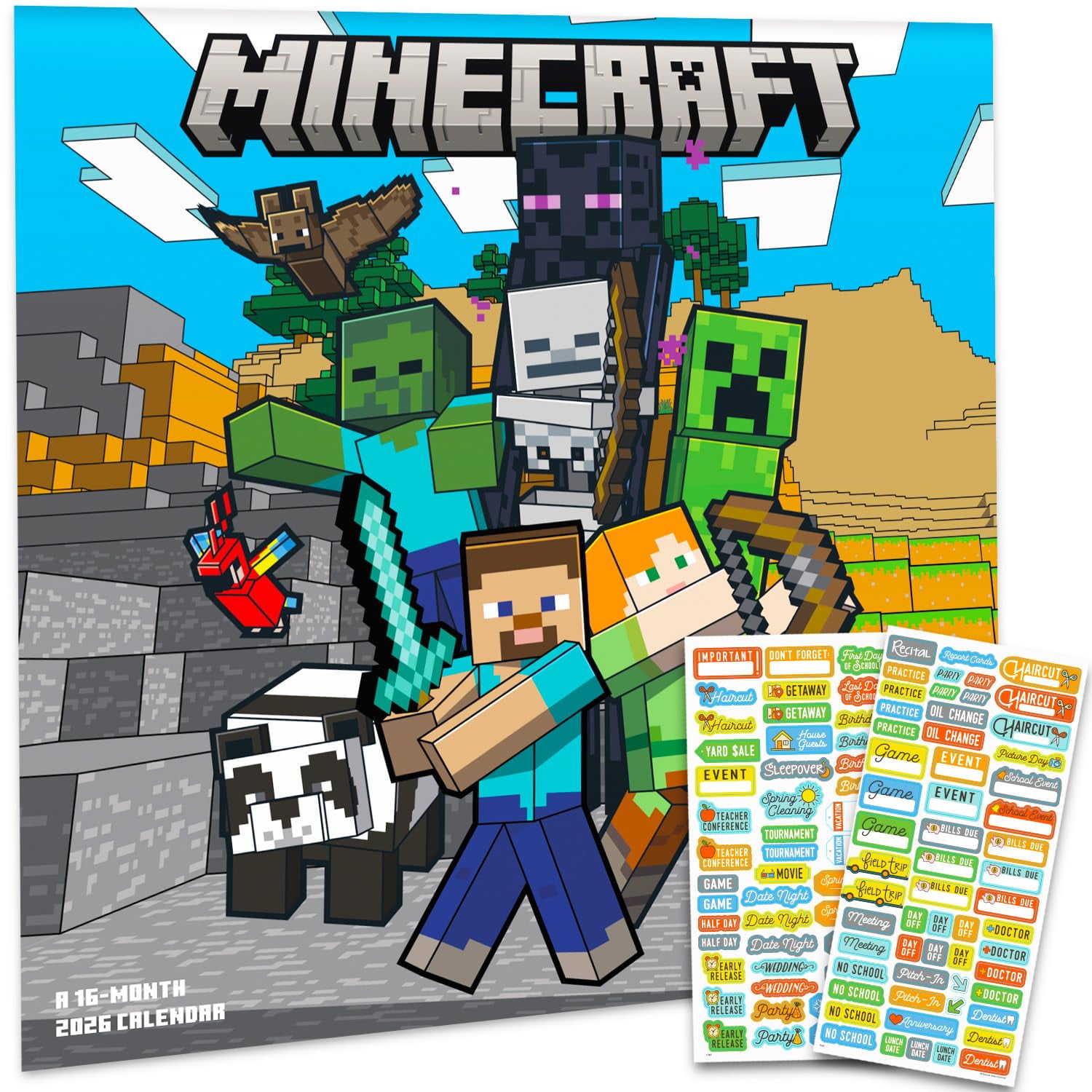 Minecraft Calendar 2026 - Deluxe 2026 Minecraft Creeper and Enderman ...