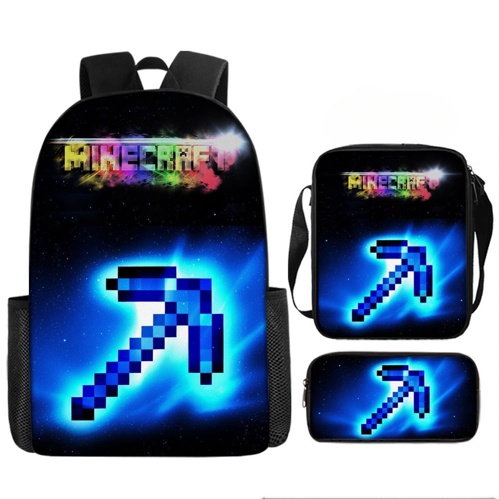 Minecraft Cartoon anime backpack three-piece set Laptop backpack Work ...