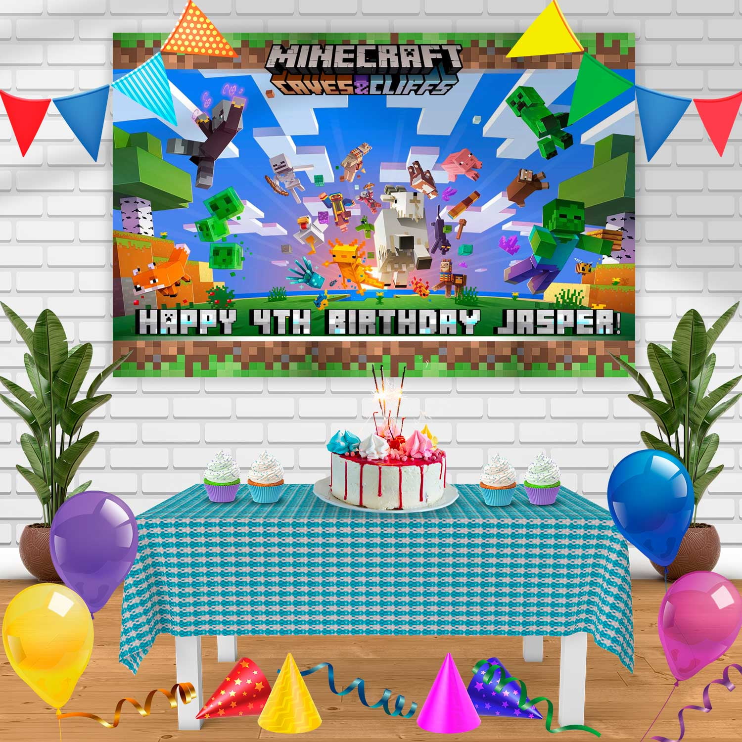 Minecraft Cave And Cliffs Birthday Banner Personalized Party Backdrop ...