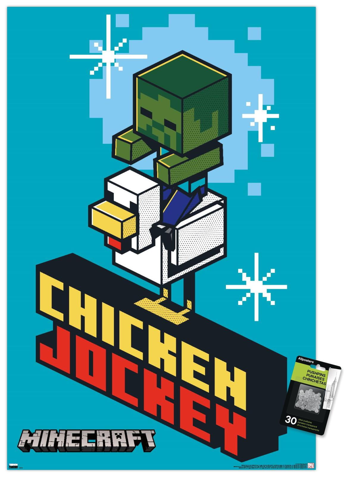 Minecraft - Chicken Jockey Wall Poster with Push Pins, 22.375" x 34 ...