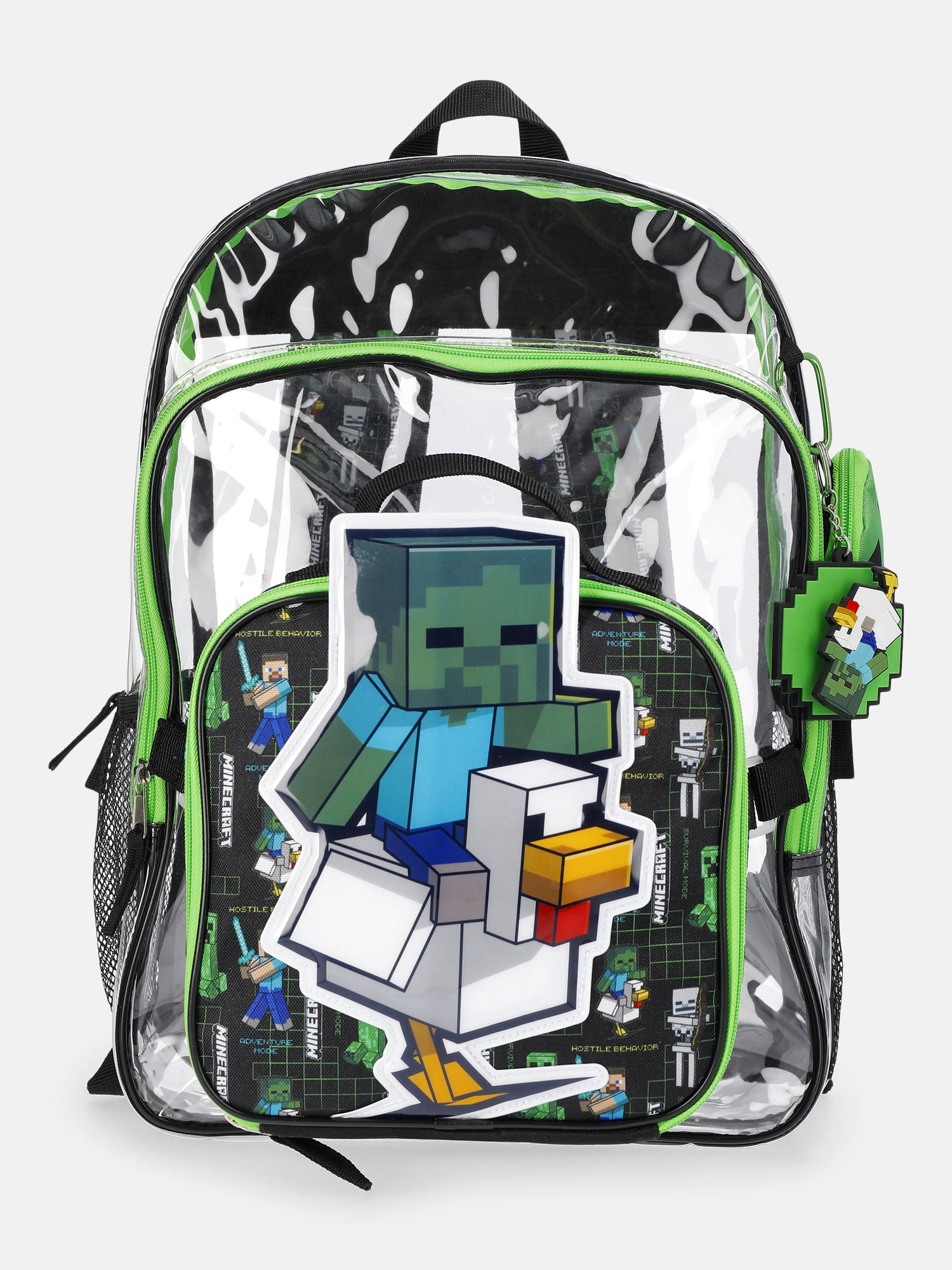 Minecraft Boys 17" Clear Creeper Backpack with Lunch Box and Keychain ...
