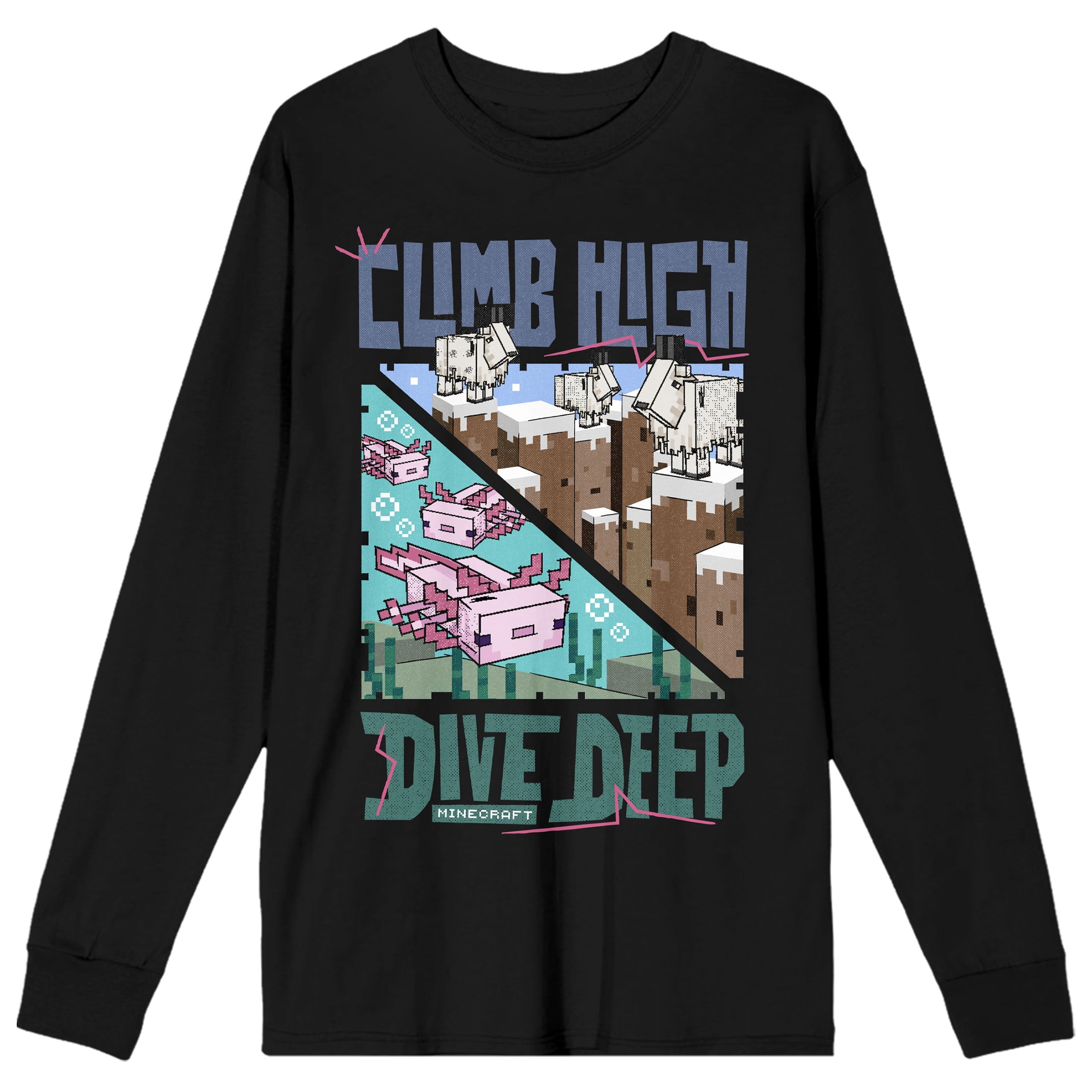 Minecraft Climb High Dive Deep Crew Neck Long Sleeve Women's Black Tee ...