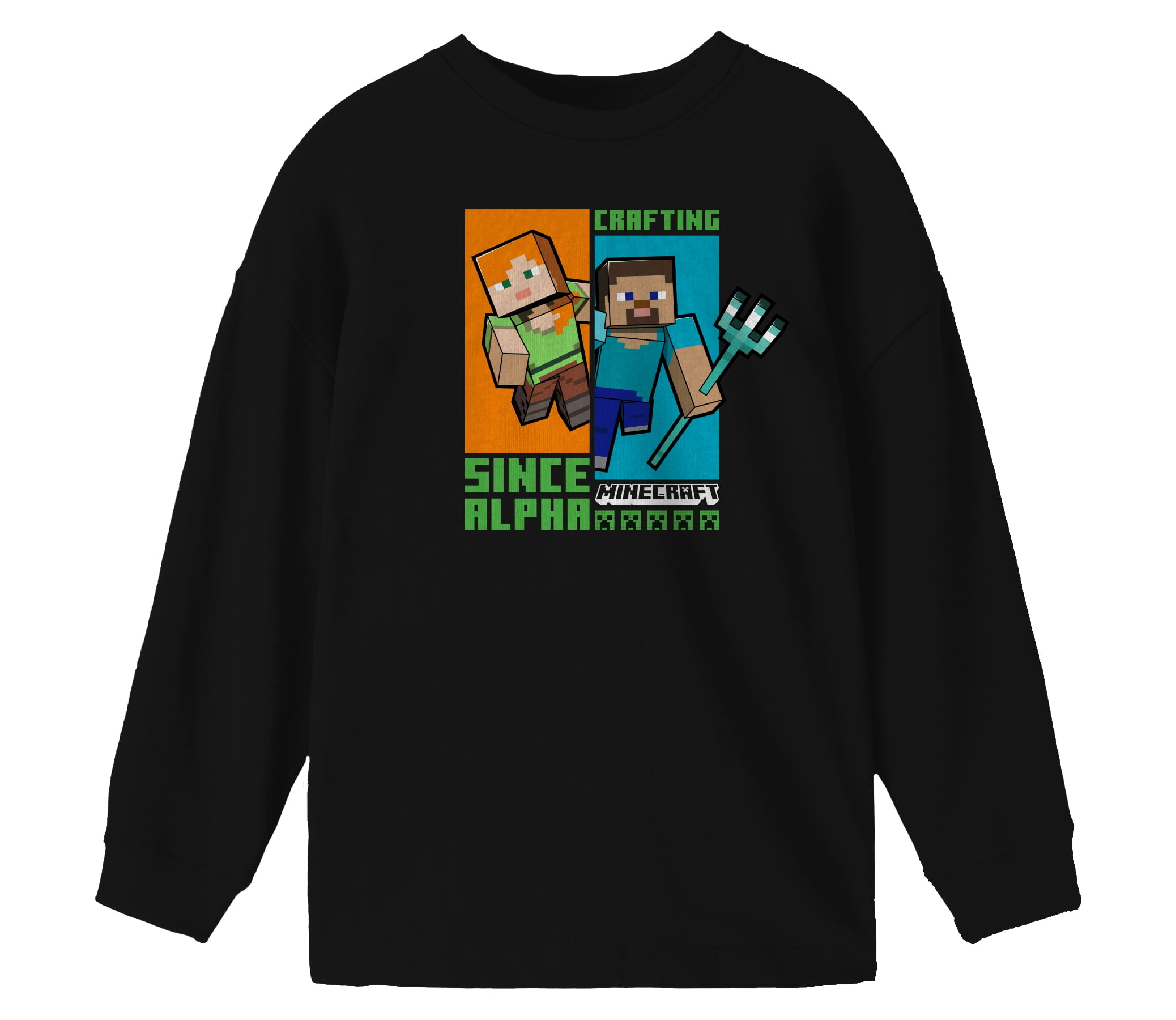 Minecraft Crafting Since Alpha Youth Black Long Sleeve Shirt-Medium ...