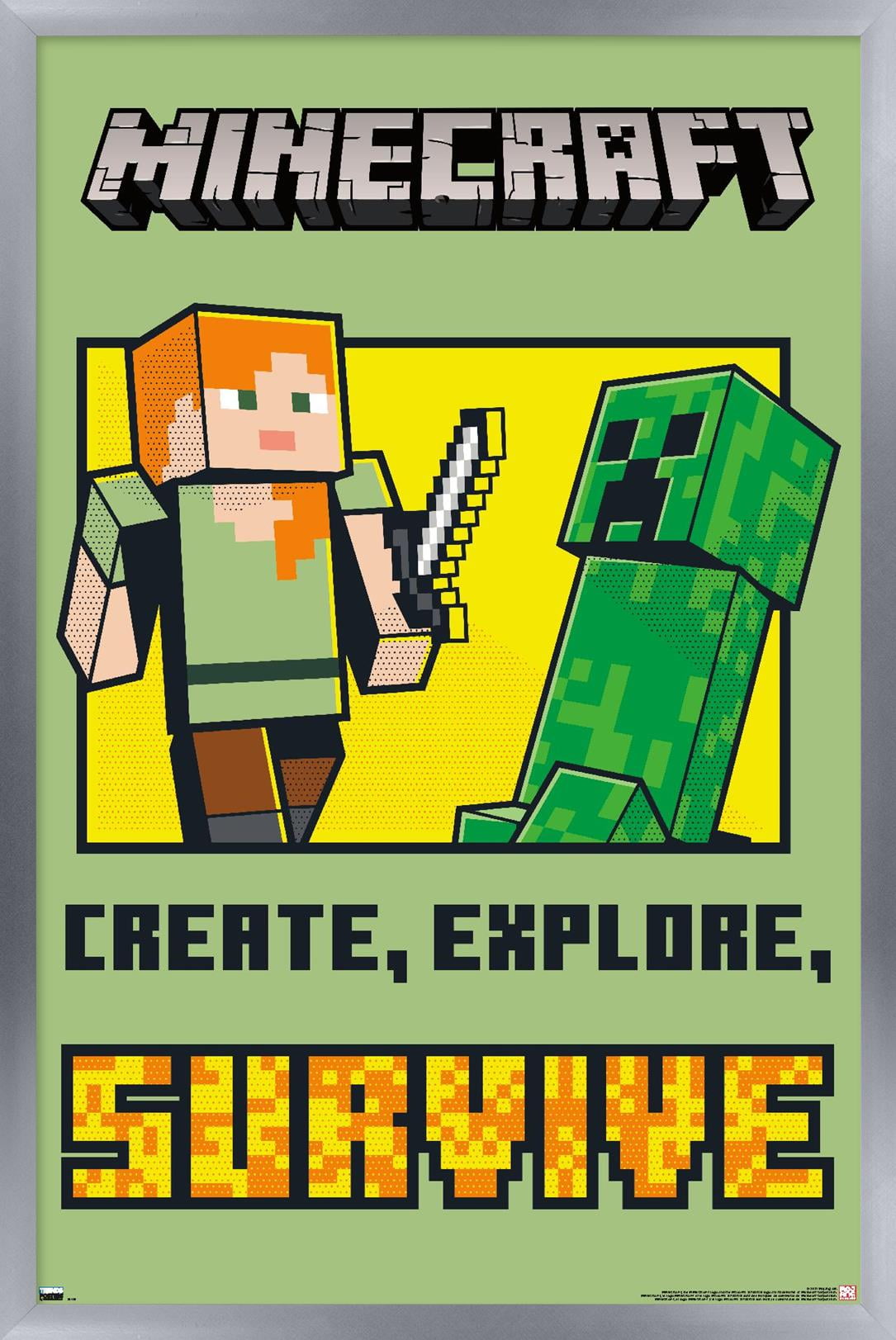 Minecraft - Create, Explore, SurVive Wall Poster, 14.725" x 22.375 ...
