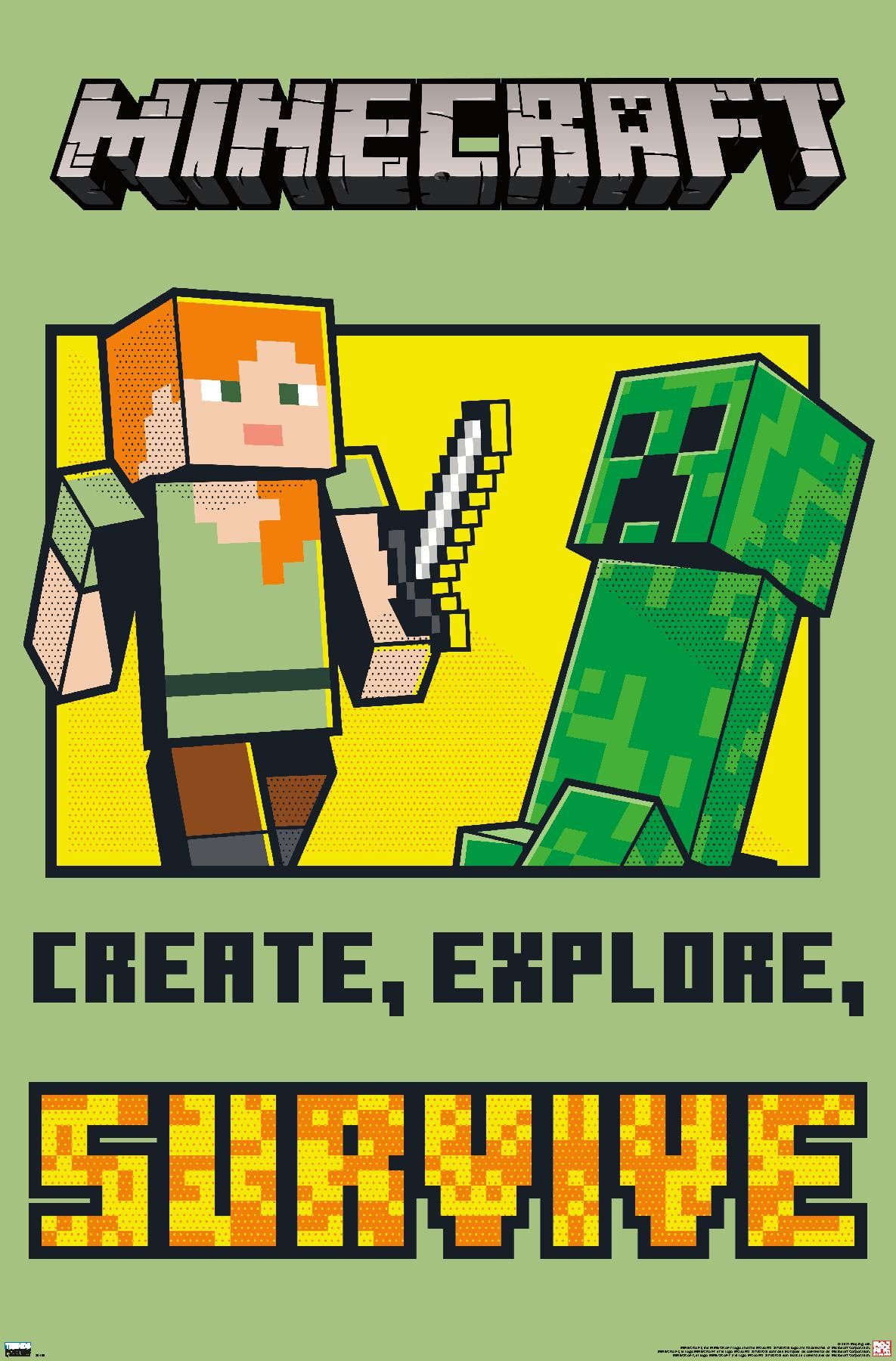 Minecraft - Create, Explore, SurVive Wall Poster, 14.725" x 22.375 ...