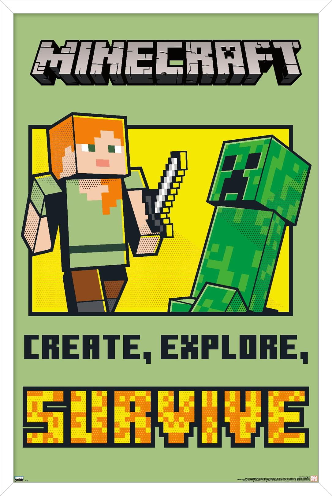 Minecraft - Create, Explore, SurVive Wall Poster, 22.375" x 34", Framed ...