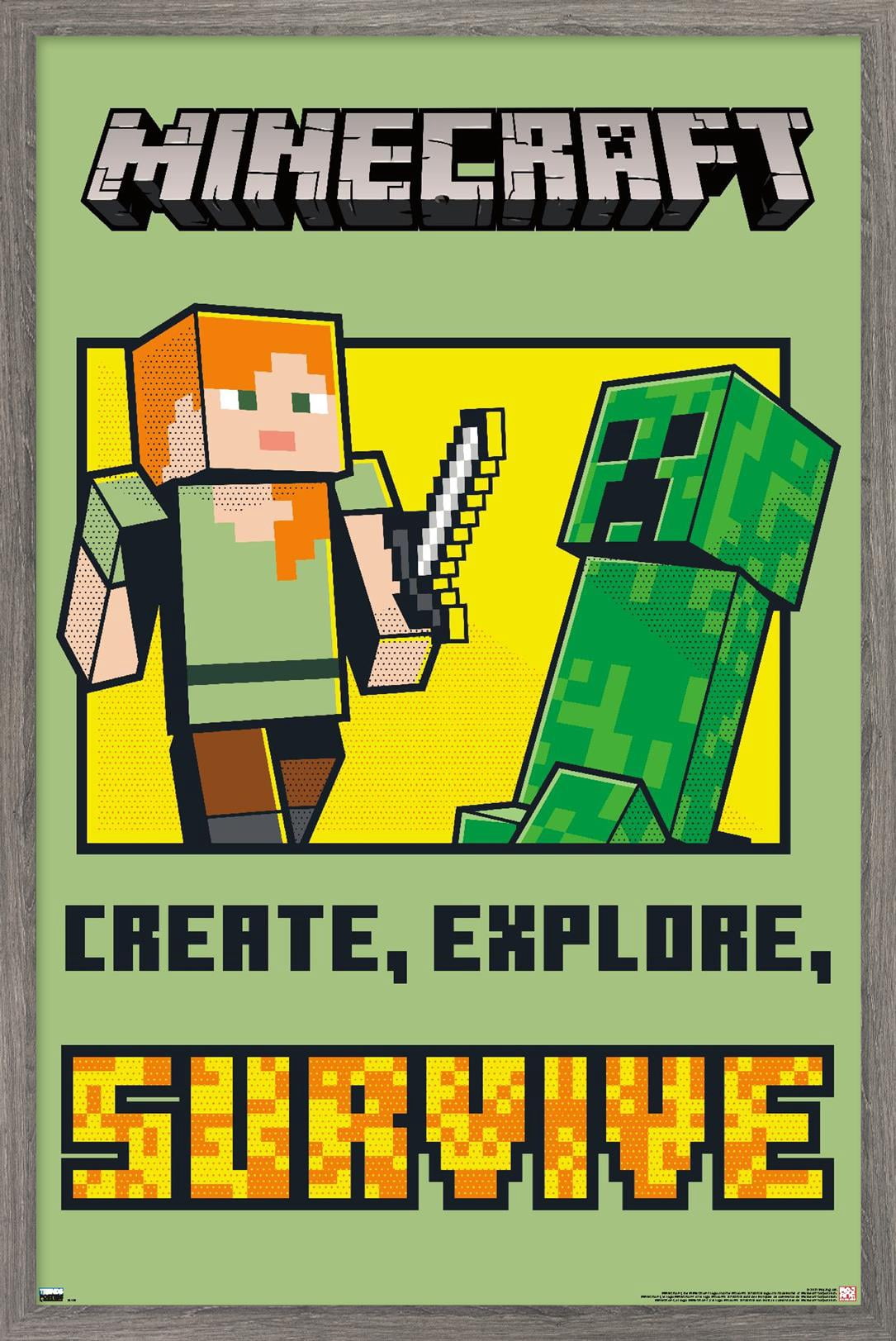 Minecraft - Create, Explore, SurVive Wall Poster, 22.375" x 34", Framed ...