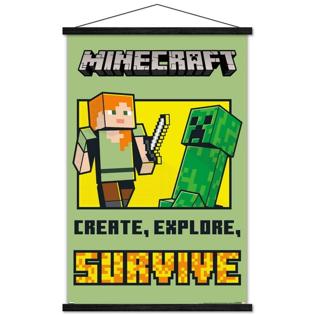 Minecraft - Create, Explore, SurVive Wall Poster with Wooden Magnetic ...