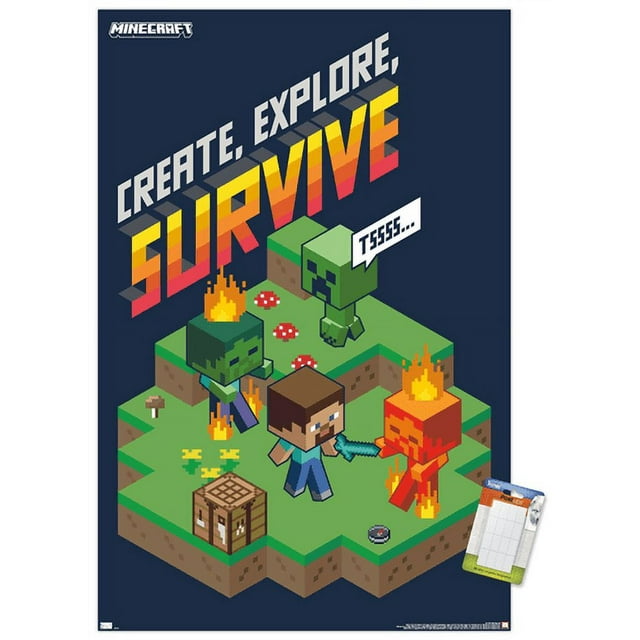 Minecraft - Create, Explore, Survive 2 Wall Poster, 14.725" x 22.375 ...