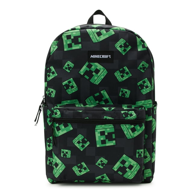 "Minecraft Creeper Book Bag, 17"" Laptop Backpack, Black Green ...
