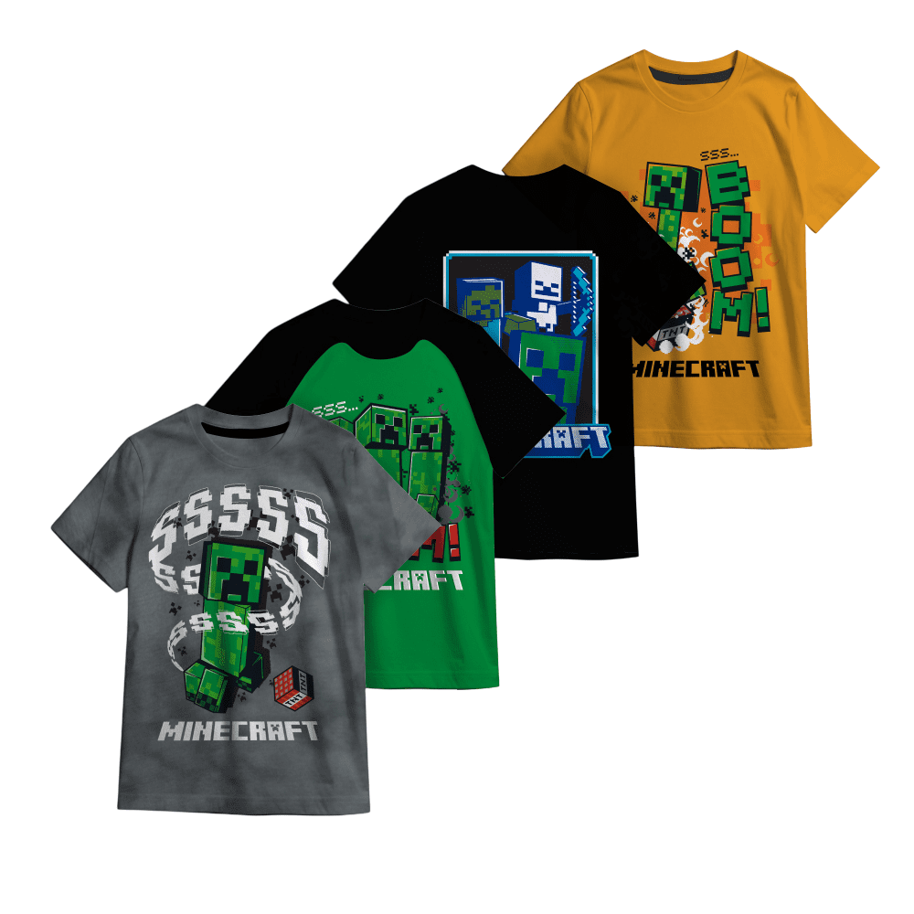 Minecraft Creeper 4 Pack T-Shirt Bundle Set, Shirts for Boys 4-Pack Set ...