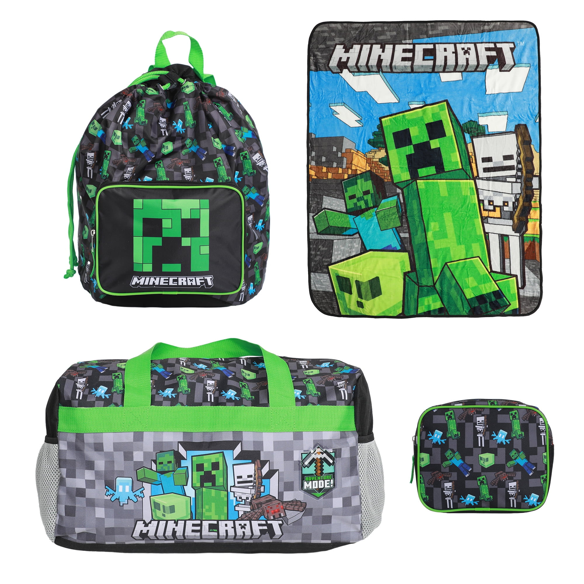 Minecraft Creeper 4-Piece Travel Set – Duffel Bag, Drawstring Backpack ...