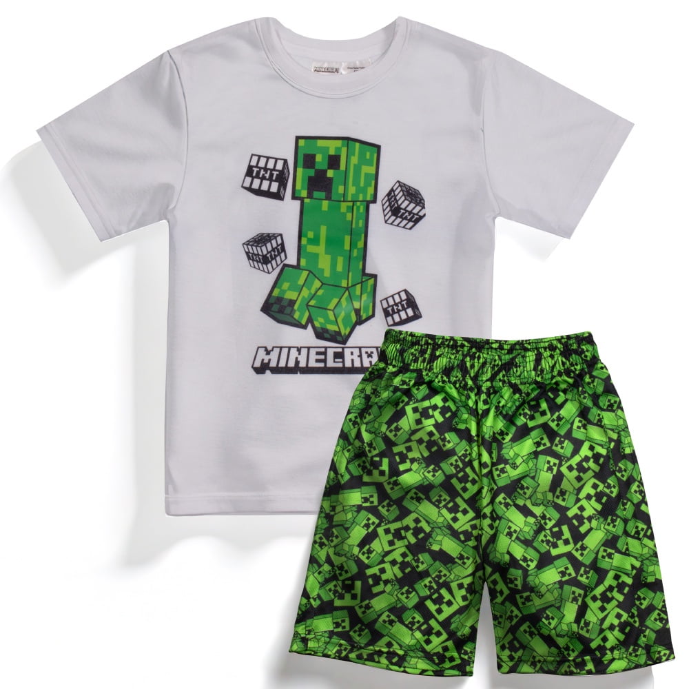 Minecraft Creeper Allover Graphic Boys Short Sleeve T-Shirt & Shorts, 2 ...