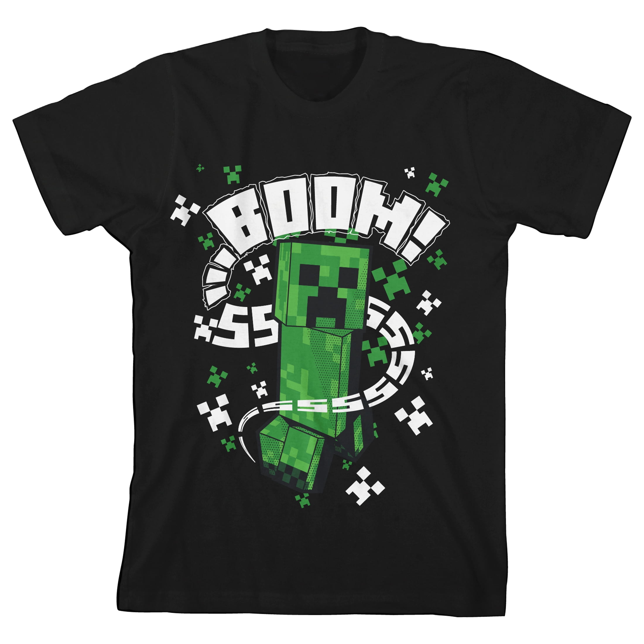 Minecraft Creeper BOOM SSSSS Boy's Black Crew Neck Short Sleeve T-shirt - Walmart.com
