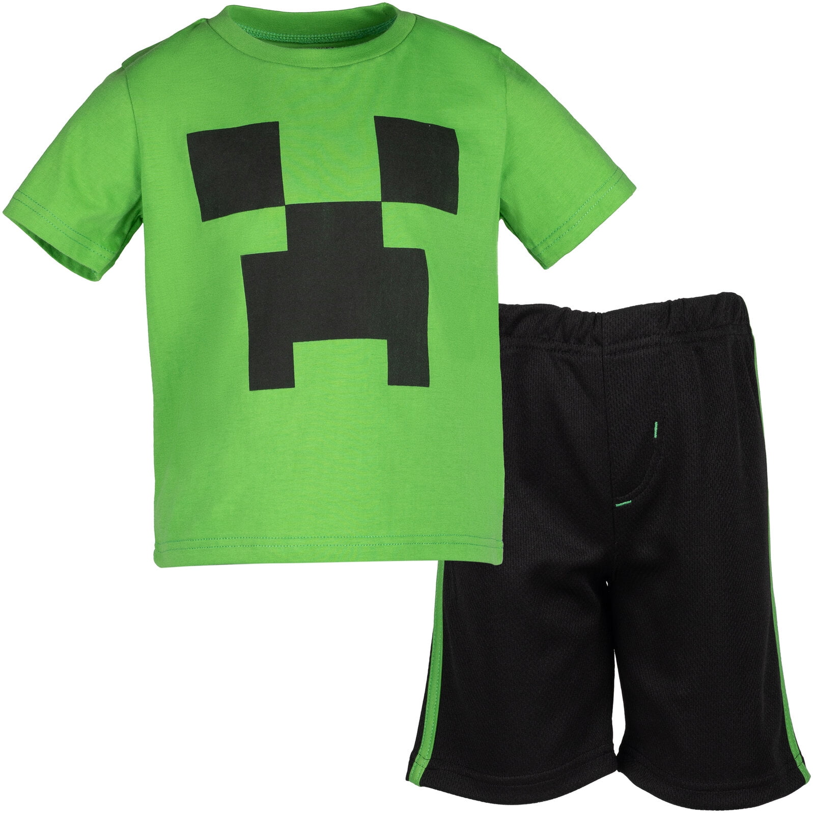 Minecraft Creeper Boys Graphic Tee & Shorts Outfit Set, Black / Green ...