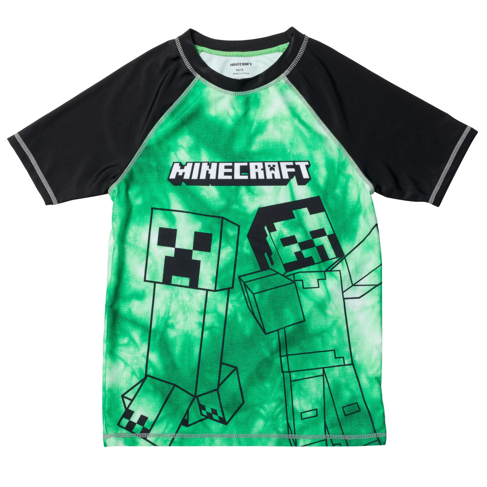 Minecraft Creeper Big Boys Rash Guard Swim Shirt Green 18-20 - Walmart.com