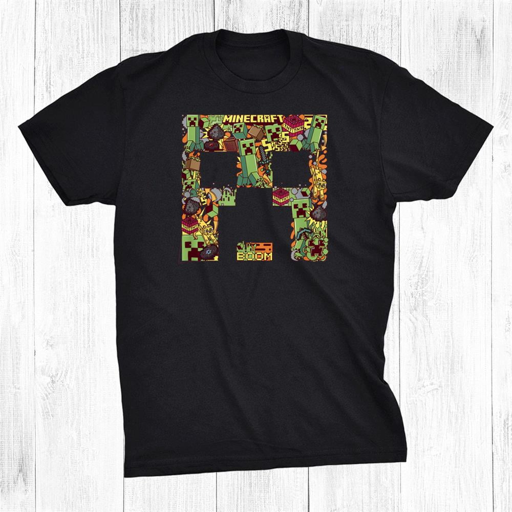 Minecraft Creeper Big Face Collage Shirt Gift Black Unisex T-Shirt ...