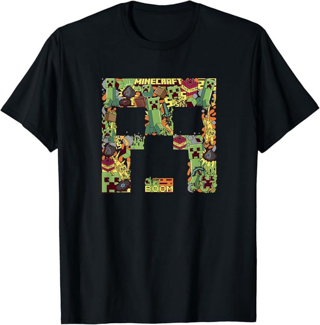 Minecraft Creeper Big Face Collage T-Shirt, Black Color, Size 4XL ...