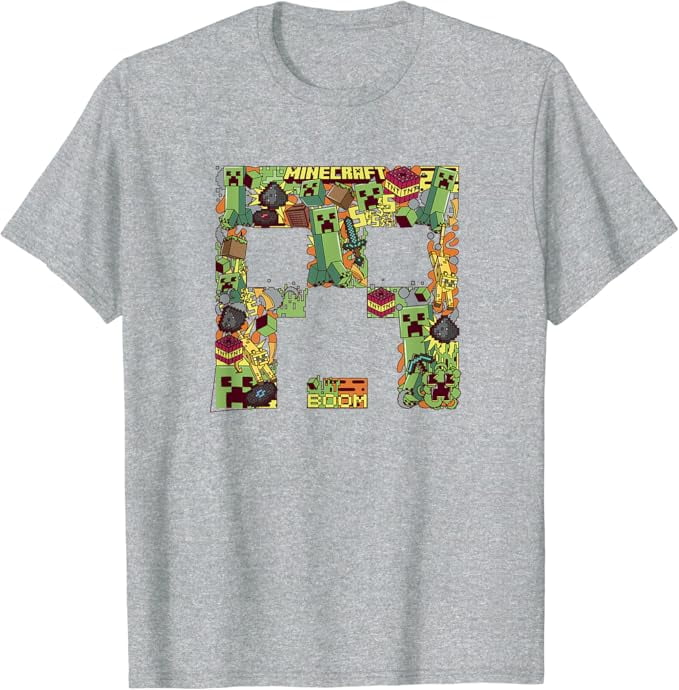 Minecraft Creeper Big Face Collage T-Shirt, Grey Color, Size 5XL ...