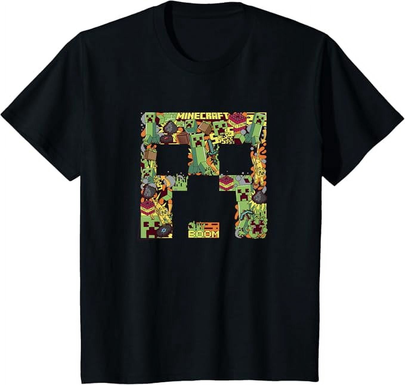 Minecraft Creeper Big Face Collage Youth T-Shirt, Black Color, Size S ...