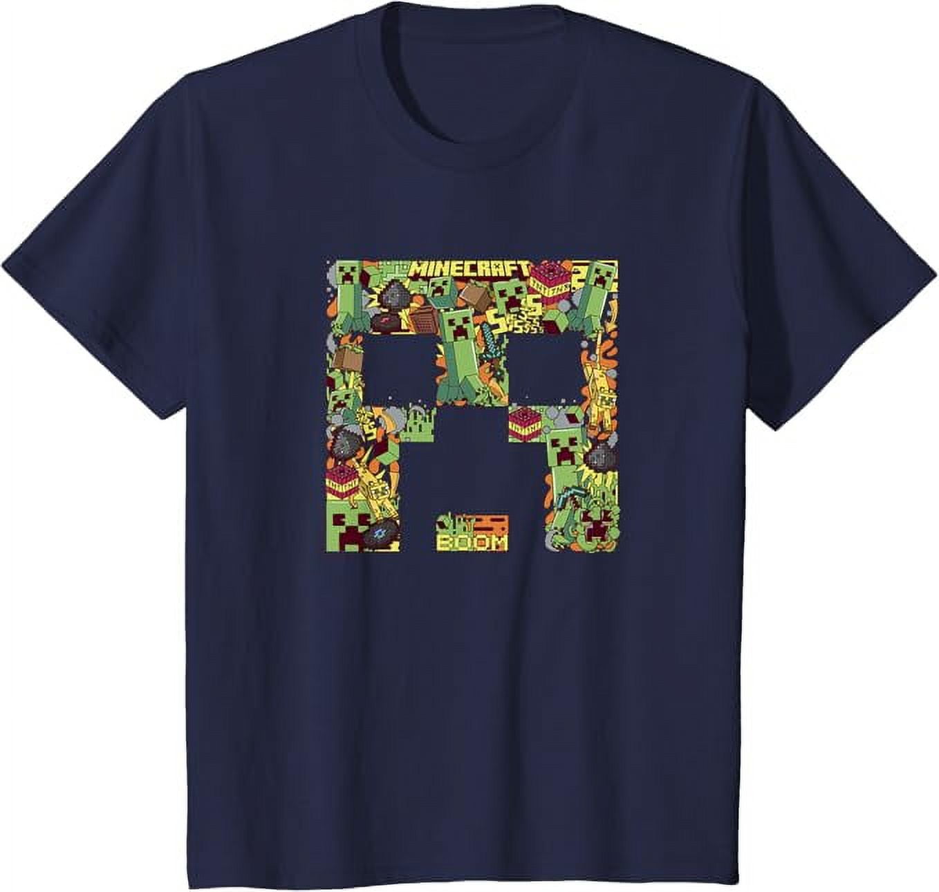 Minecraft Creeper Big Face Collage Youth T-Shirt, Navy Color, Size XS ...