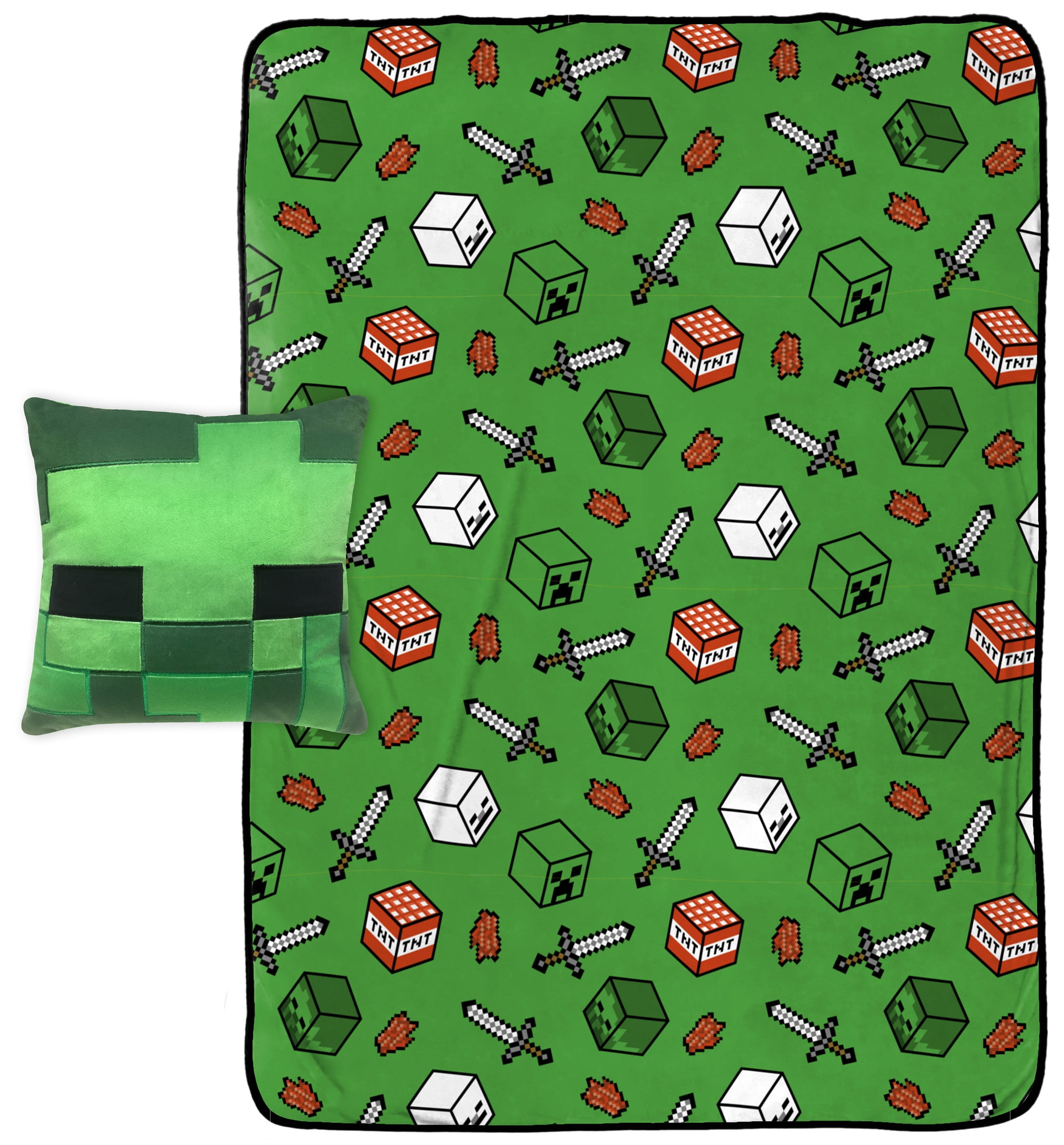Minecraft Creeper Blanket & Nogginz Set, Gaming Bedding - Walmart.com