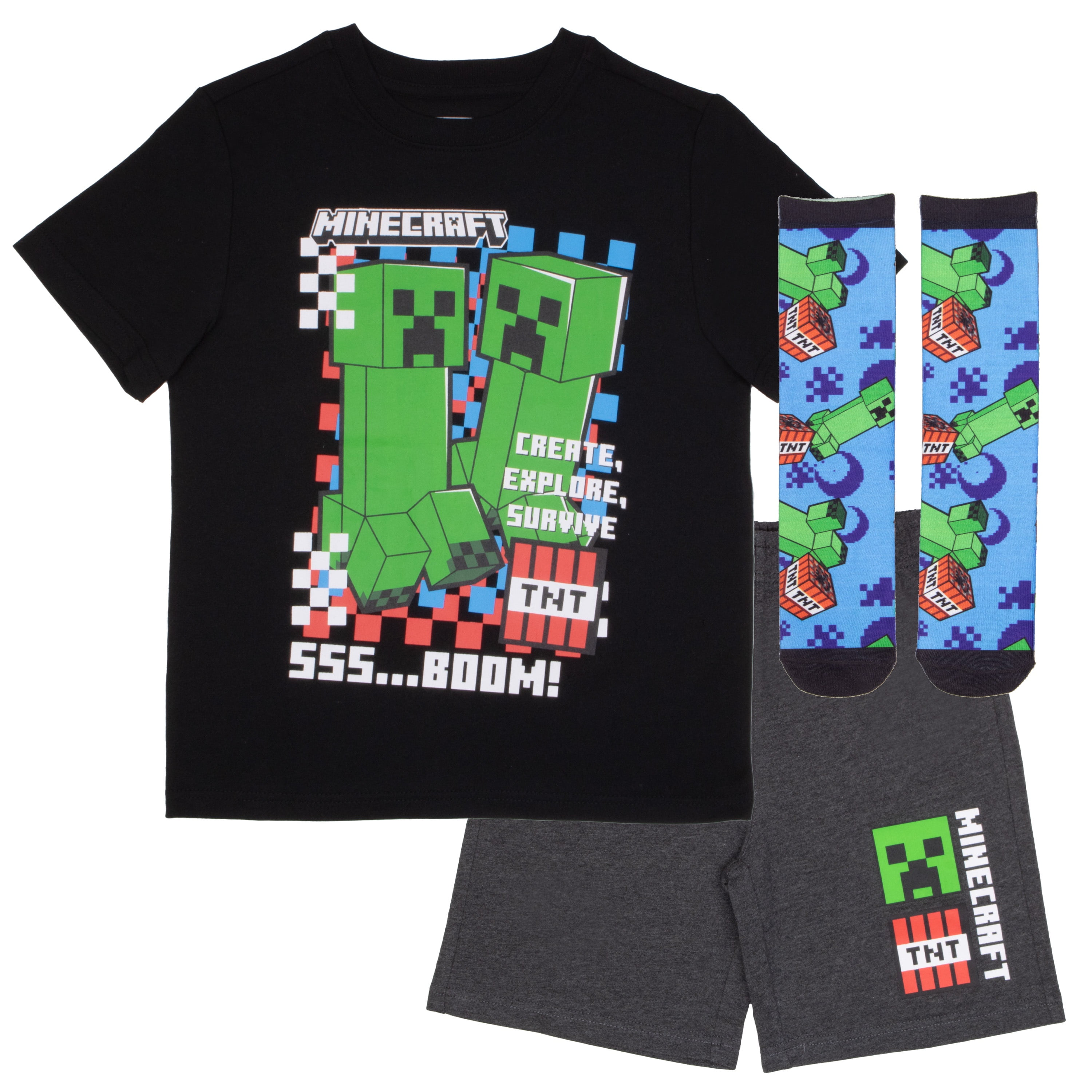 Minecraft Creeper Boys 3-Piece Set - Short Sleeve Graphic T-Shirt ...