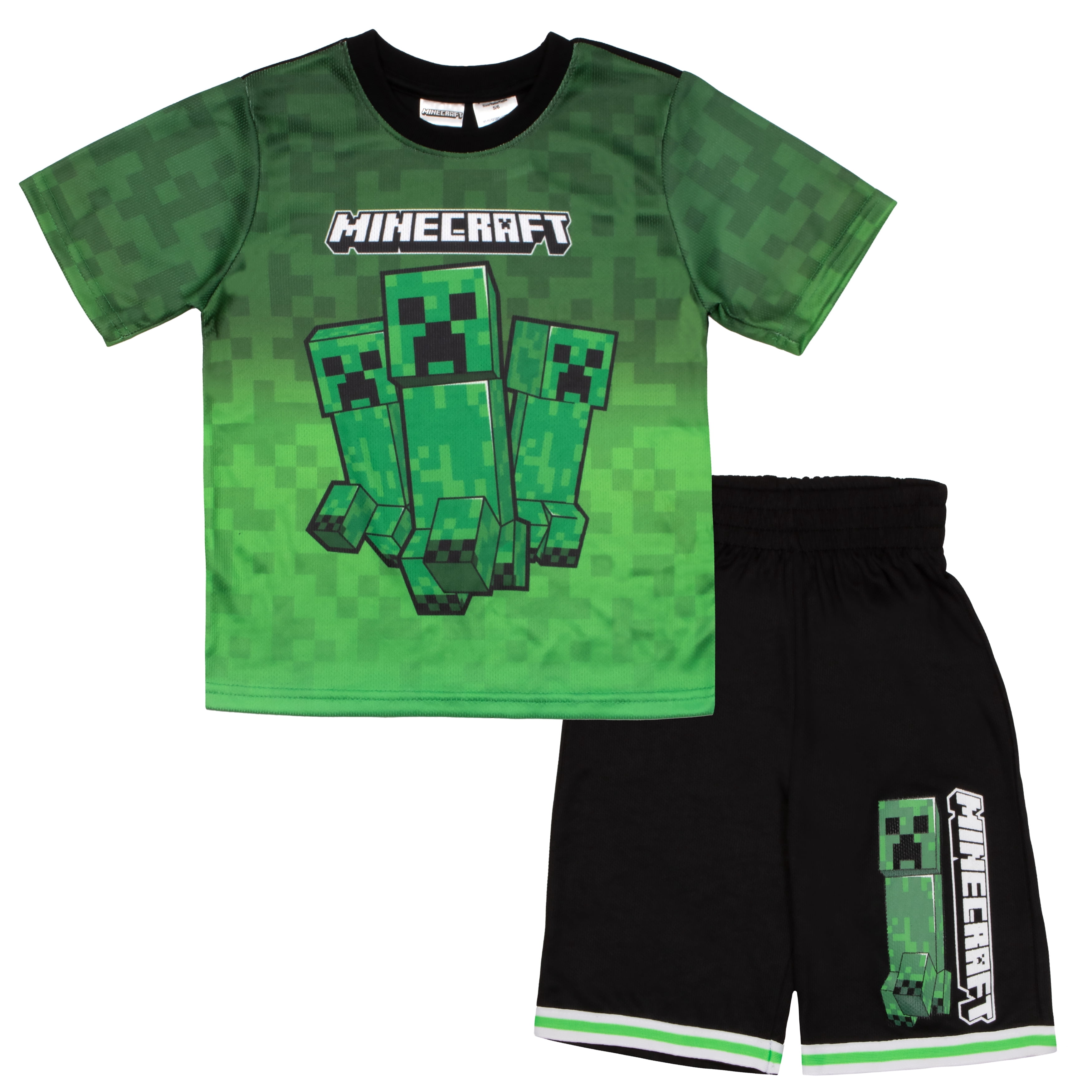 Minecraft Creeper Boys Athletic T-Shirt Shorts 2-Piece Set for Kids and ...