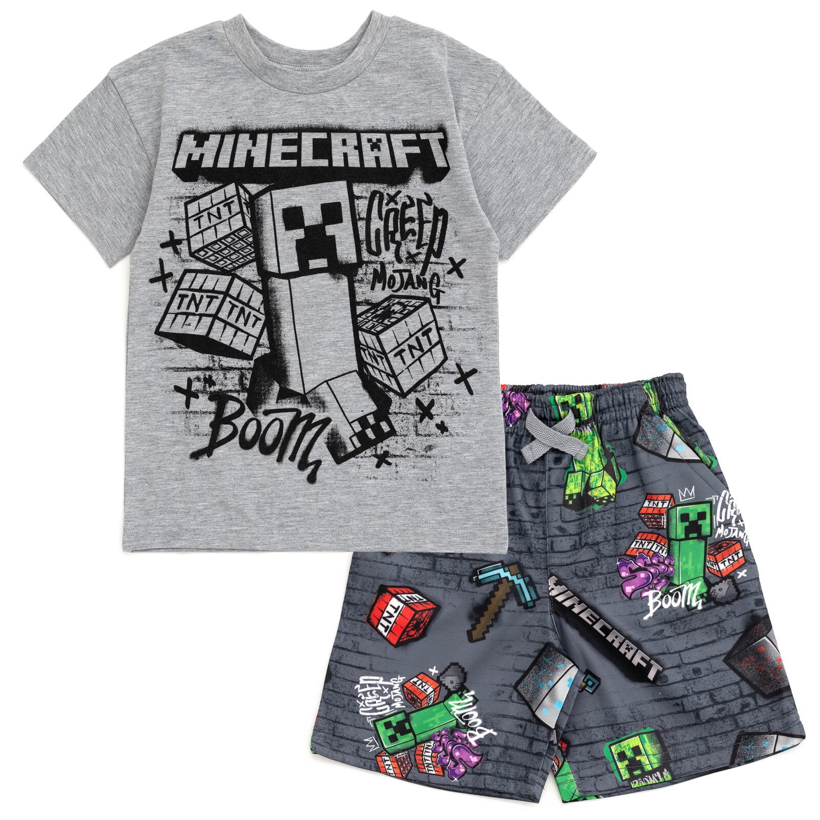 Minecraft Kids Creeper Drop Shoulder Cotton Outfit Sets - Walmart.com