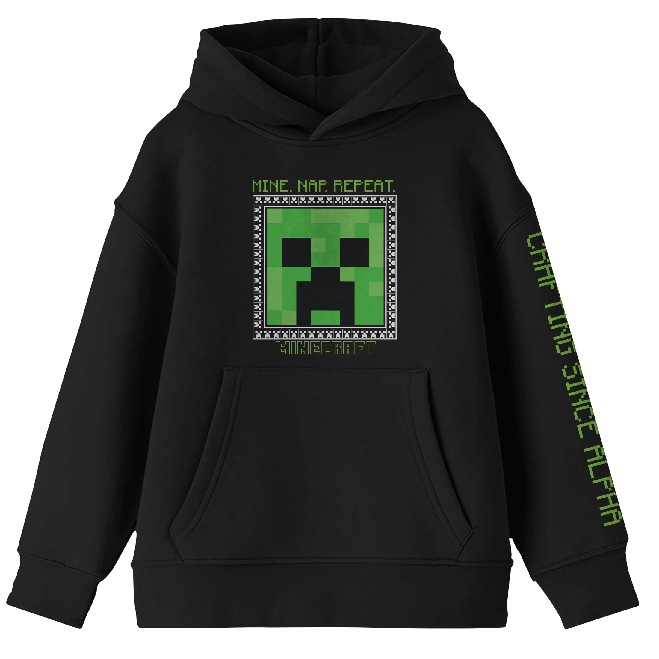Minecraft Creeper Face Long Sleeve Youth Black Hooded Sweatshirt-Large ...