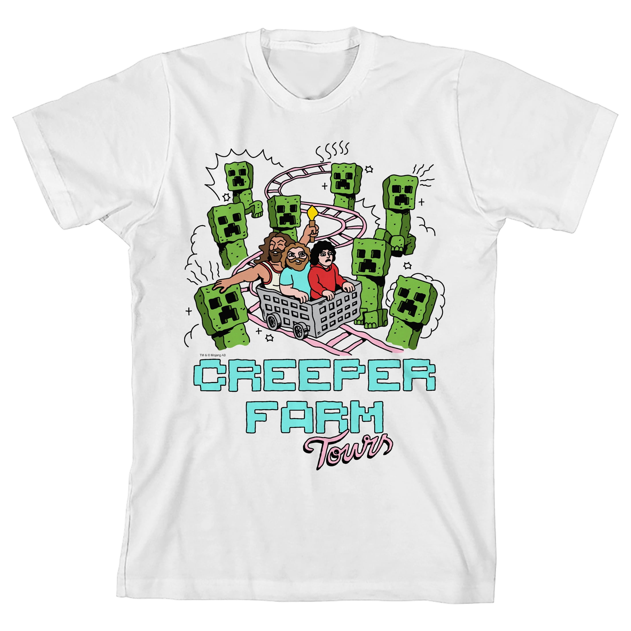 Minecraft Creeper Farm Youth White Crew Neck Short Sleeve Shirt-Medium ...