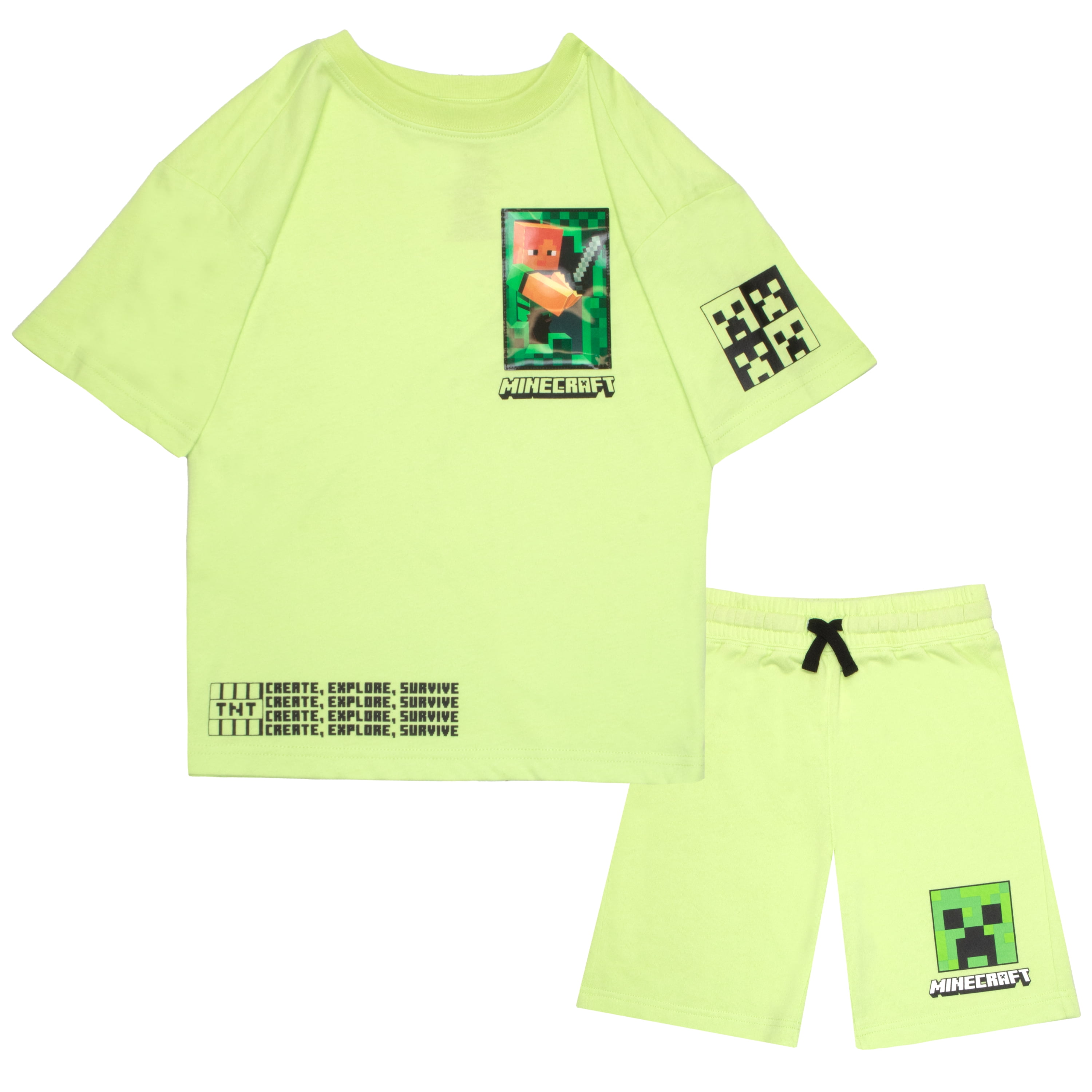 Minecraft Creeper Graphic Boy’s Short Sleeve T-Shirt & Shorts, 2-Piece ...
