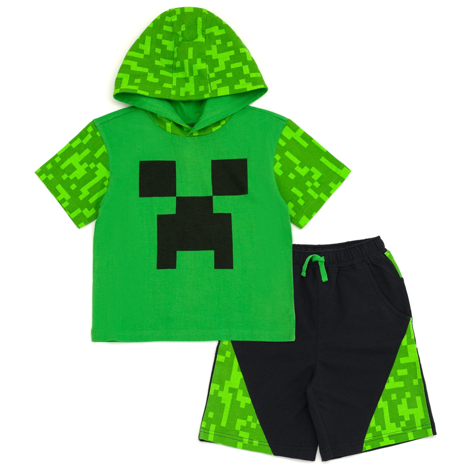 Minecraft Creeper Hooded Cosplay T-Shirt and French Terry Shorts Outfit ...