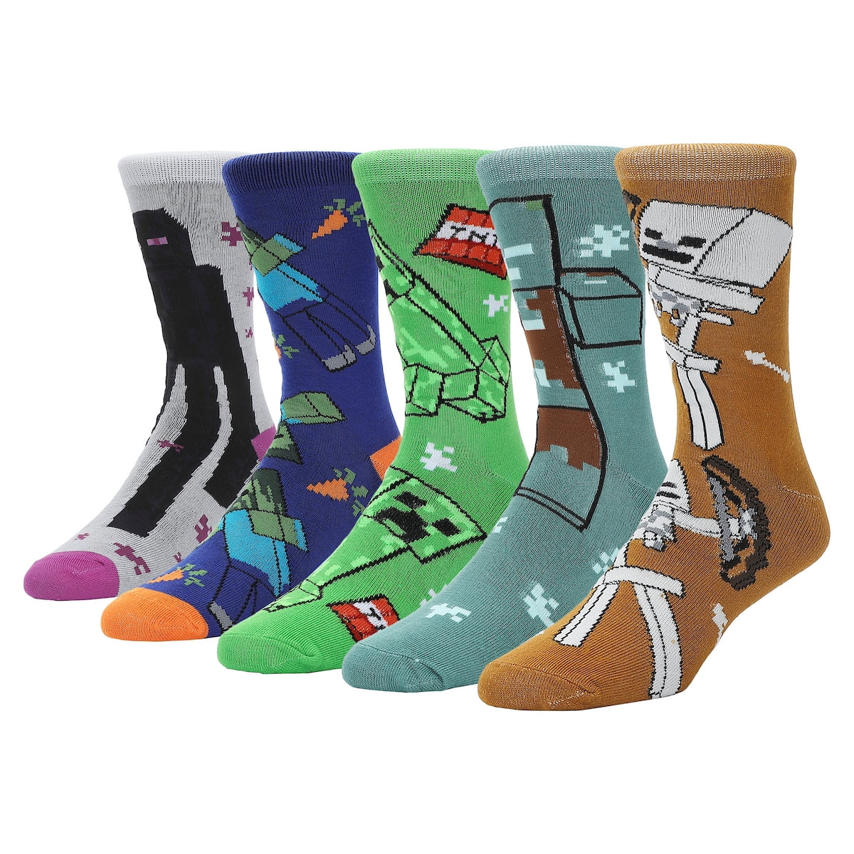 Minecraft Creeper Icons and Mobs Men's 5-Pack Casual Crew Socks - Walmart.com