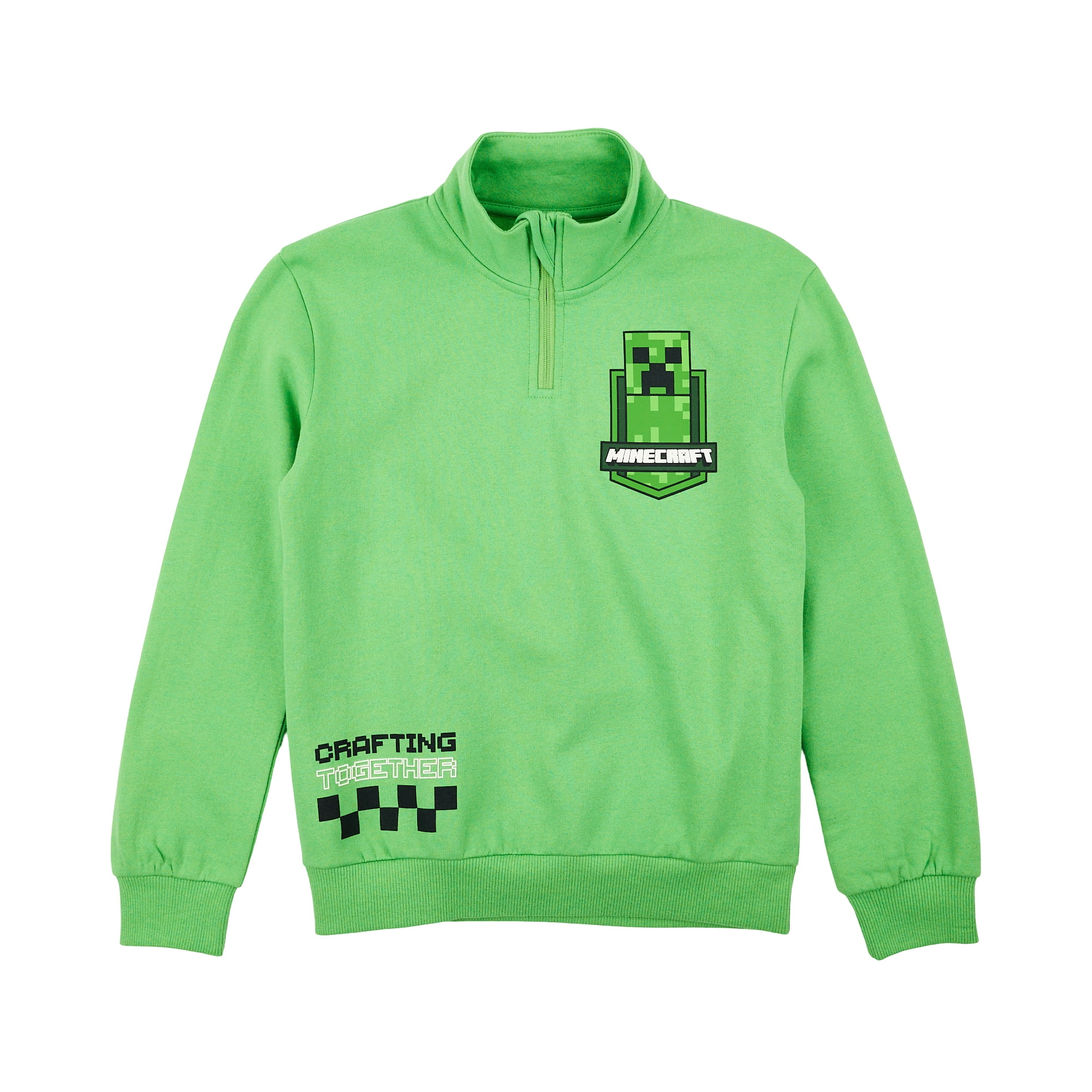 Minecraft Creeper Jumper Youth Boy Green Quarter Zip Sweatshirt-10 ...