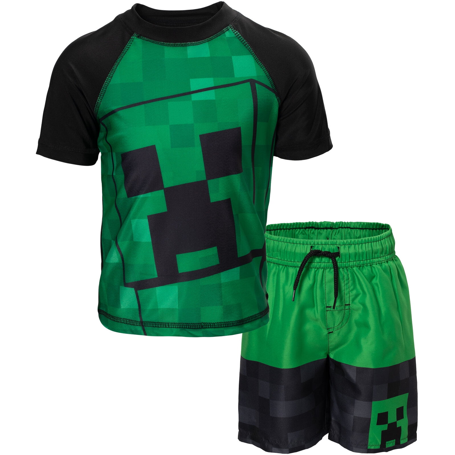 Minecraft Creeper Little Boys Rash Guard and Swim Trunks Outfit Set ...