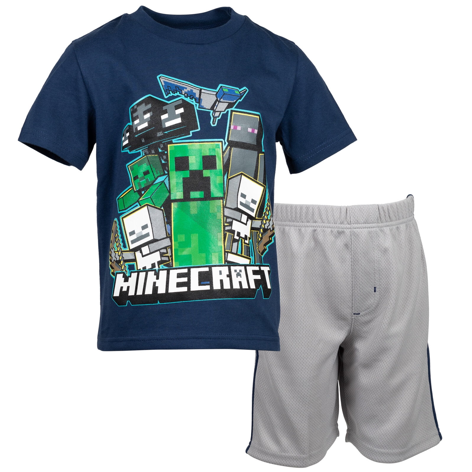 Minecraft Boys Athletic T-Shirt & Mesh Shorts Set, Kids Apparel, Blue ...