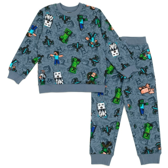 Minecraft Creeper Steve Alex French Terry Sweatshirt and Jogger Pants ...