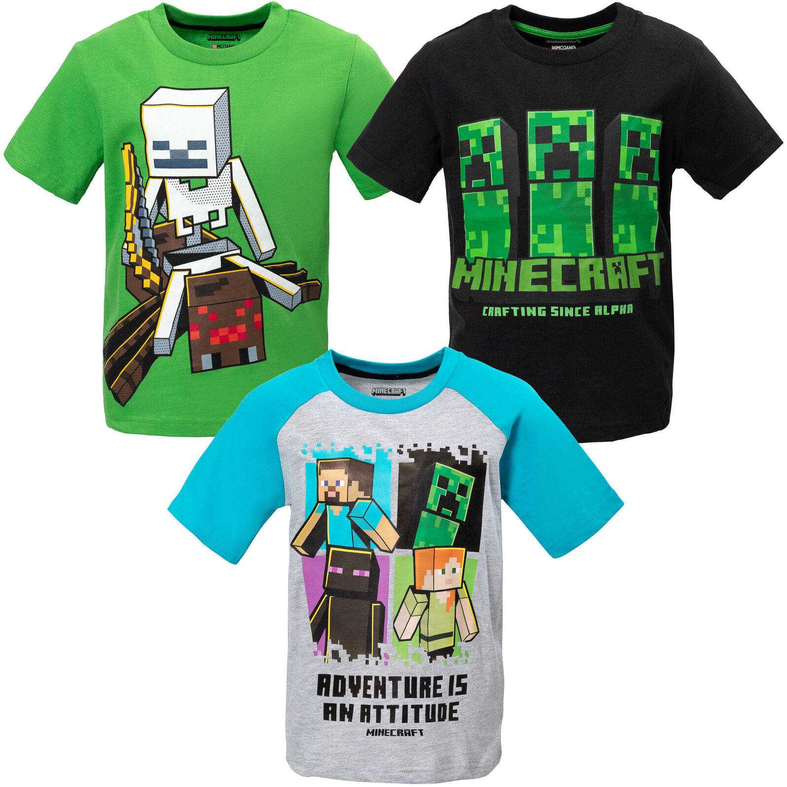 Minecraft Boys Creeper & Characters 3 Colors Short Sleeve T-Shirt Set ...