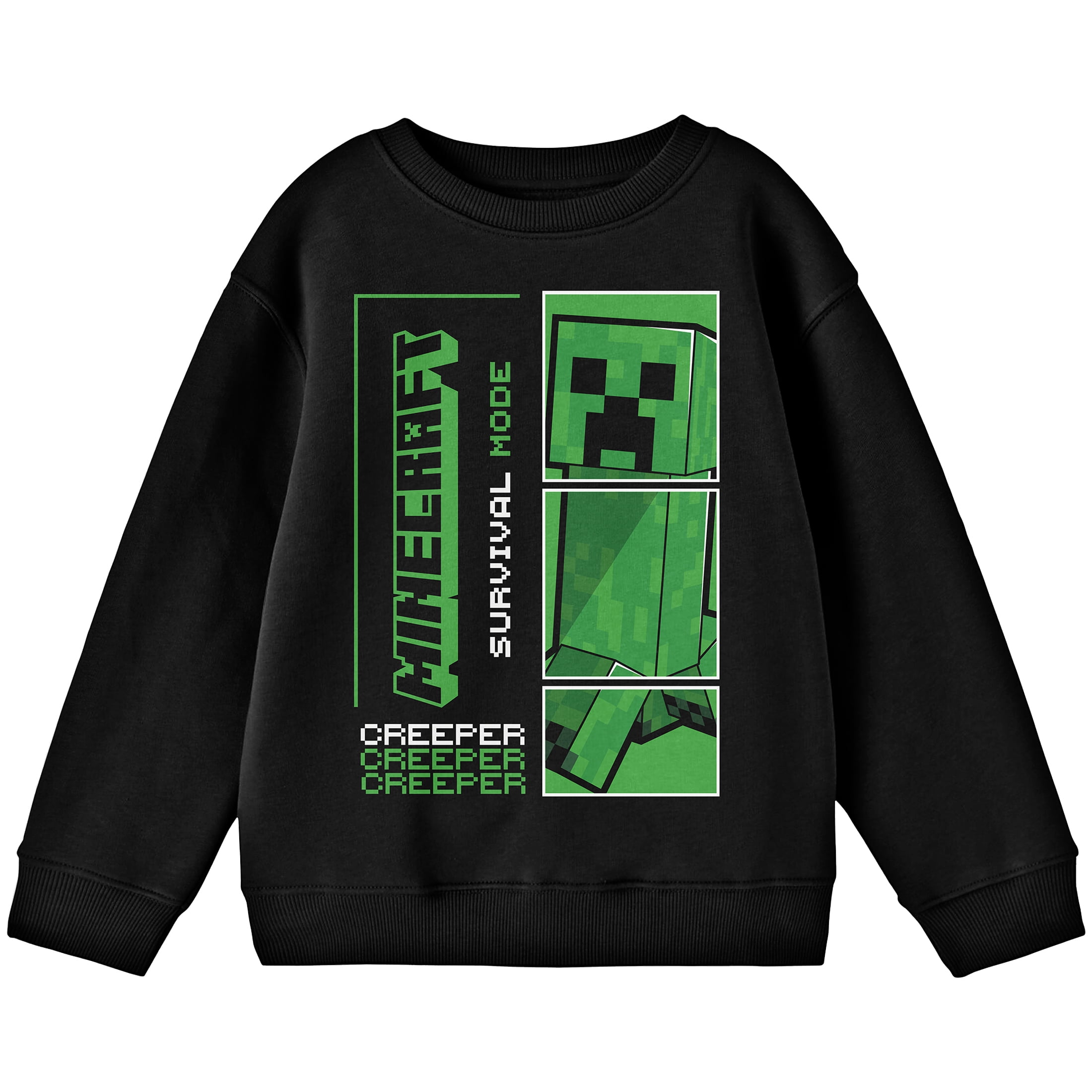 Minecraft Creeper Survival Mode Youth Black Crew Neck Long Sleeve ...