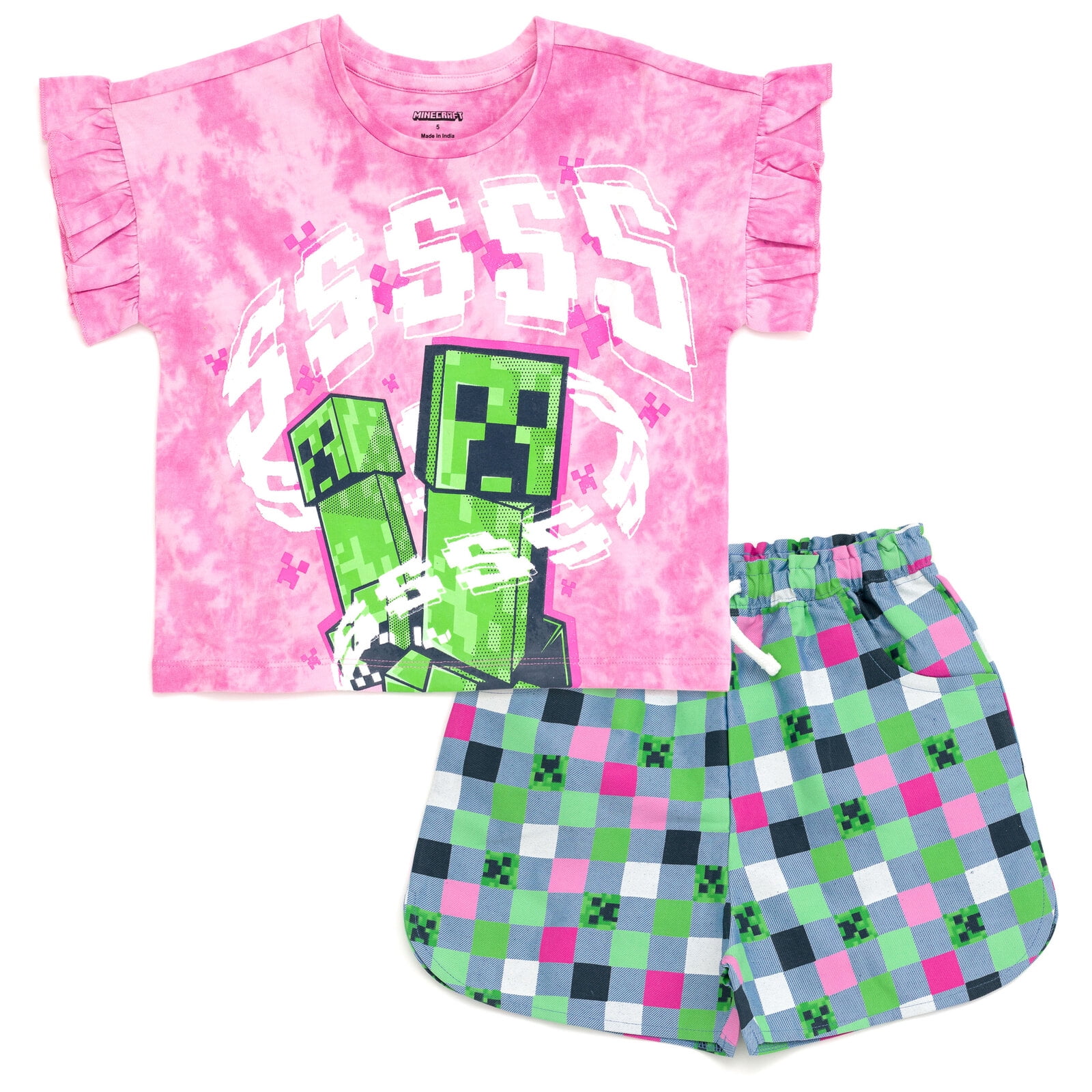 Minecraft Creeper T-Shirt and Chambray Shorts Outfit Set Tie Dye Little ...